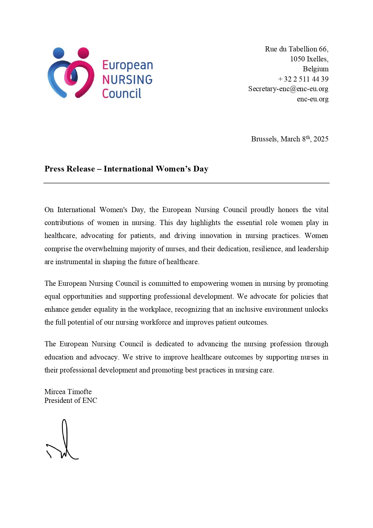 Press Release - International Women's Day - ENC
